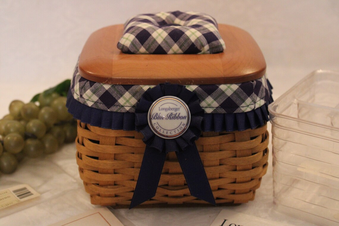 Longaberger Blue Ribbon Sewing or Mending Basket with Pin | Etsy