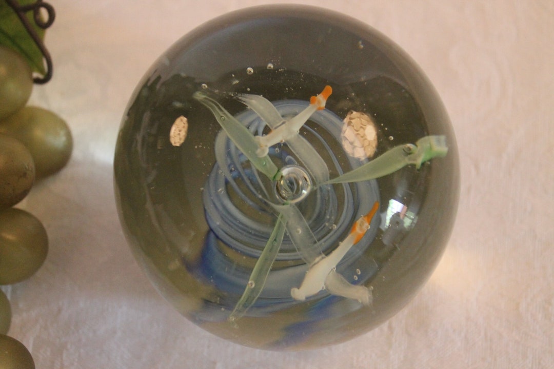 Vintage Glass Paperweight With Geese in Flight and Blue Swirl - Murano ...