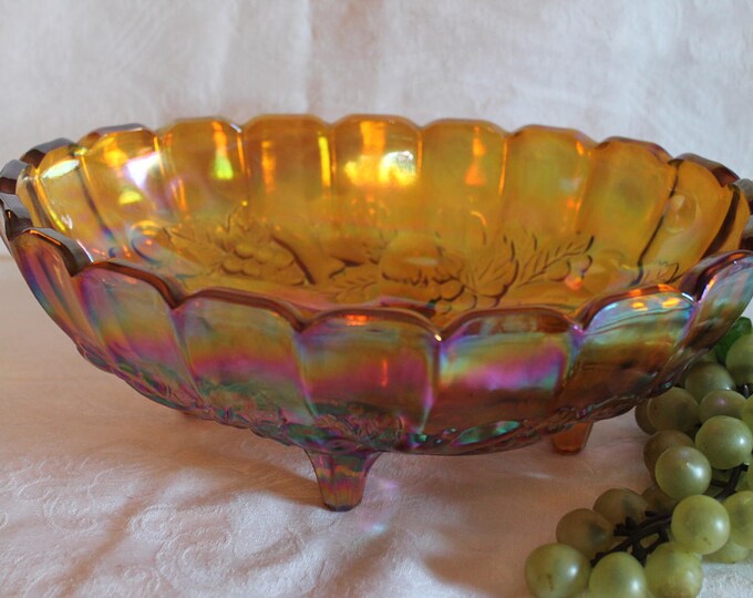 Indiana Carnival Glass Oval Center Serving Bowl Adorned With Fruit ...