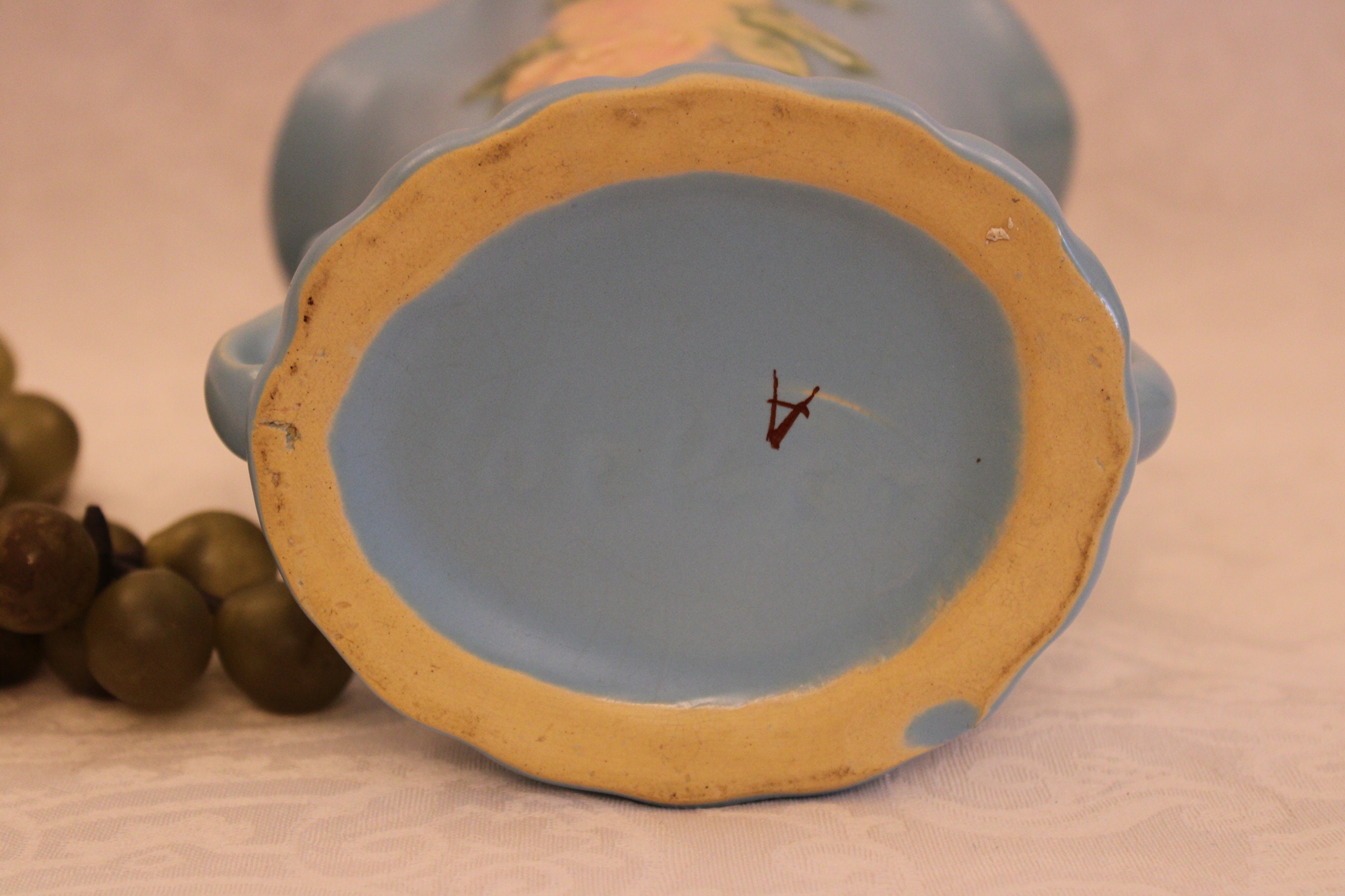 Antique Weller Pottery Cameo Vase - Pastel Blue With Pink Flowers and ...