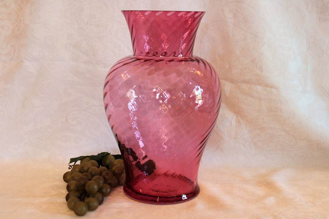 Vintage Pilgrim Glass Hand Blown Cranberry Red 11" Palace Vase - Spiral ...