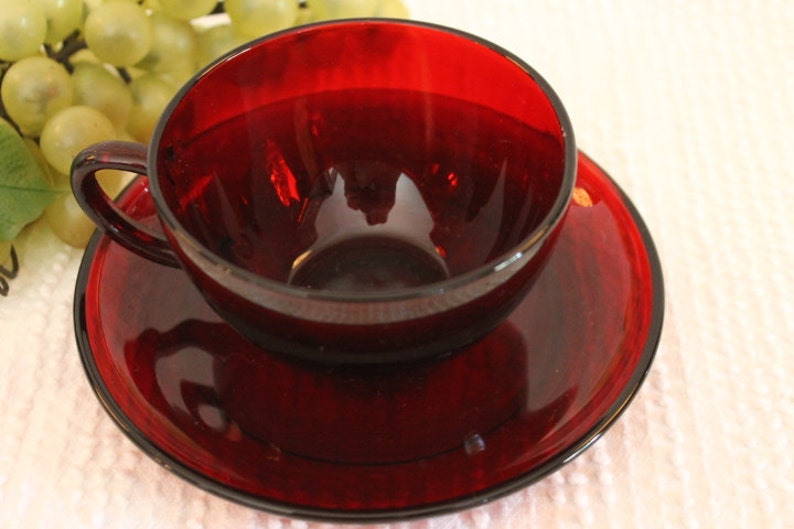 Anchor Hocking Royal Ruby Glass 4000 Line Tea Cup With Matching Saucer ...