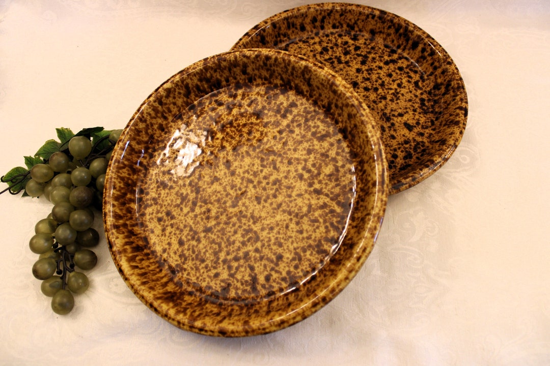 Pair of Morton Pottery Spatterware 10 Pie Plates With Brown / Yellow ...