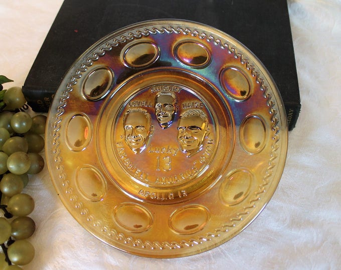 1970 Apollo 13 Wheaton Amber Carnival Glass 8 Collector Plate Lucky 13 ...