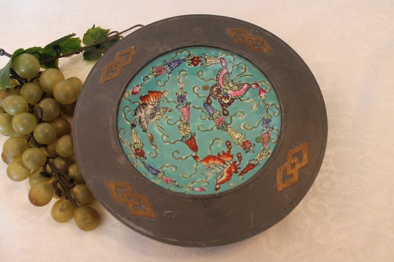 Beautiful Asian Butterfly Bowl with Metal Backing and Wide Rim | Etsy