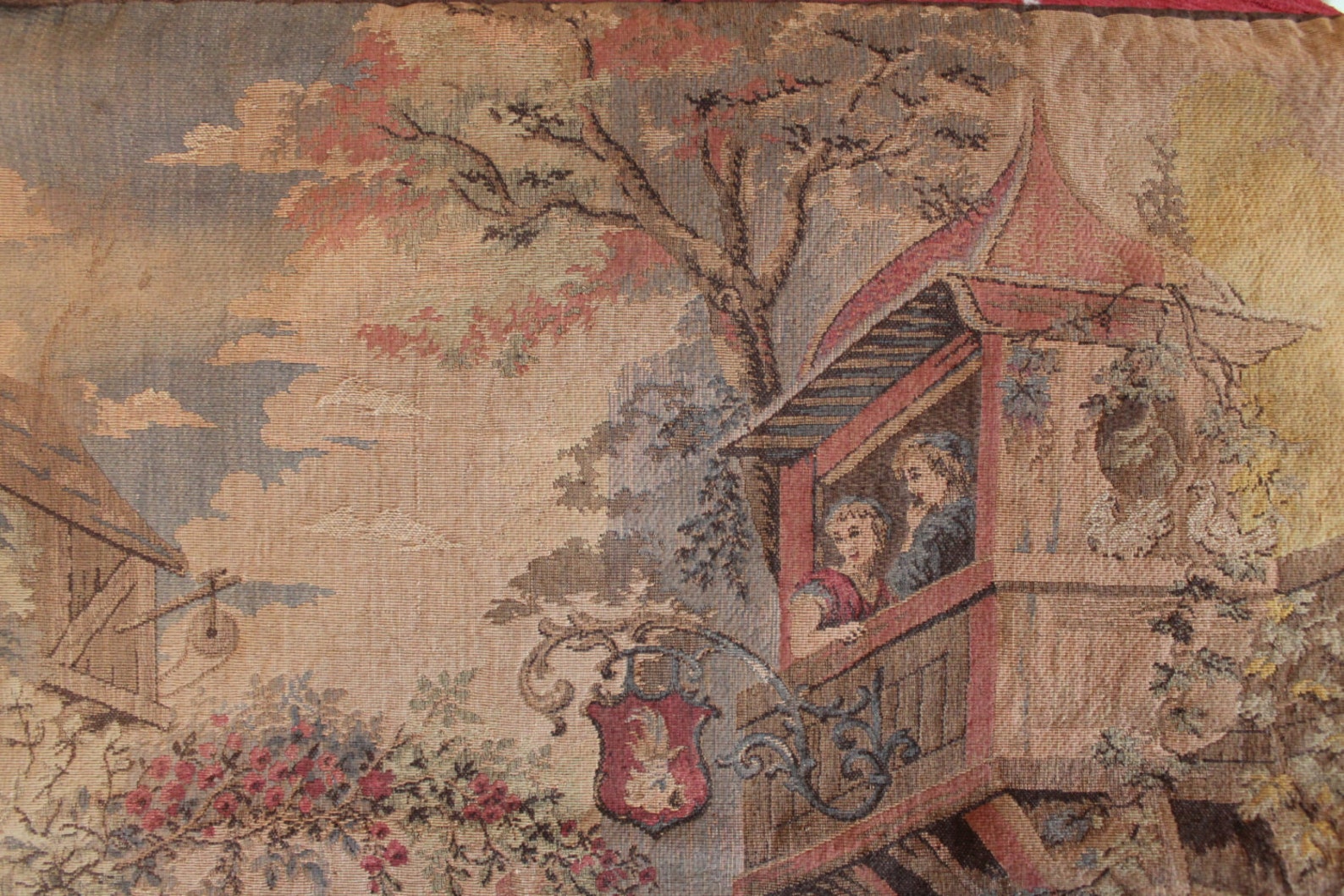 Antique Belgium Cloth Tapestry Wall Hanging With Colonial - Etsy