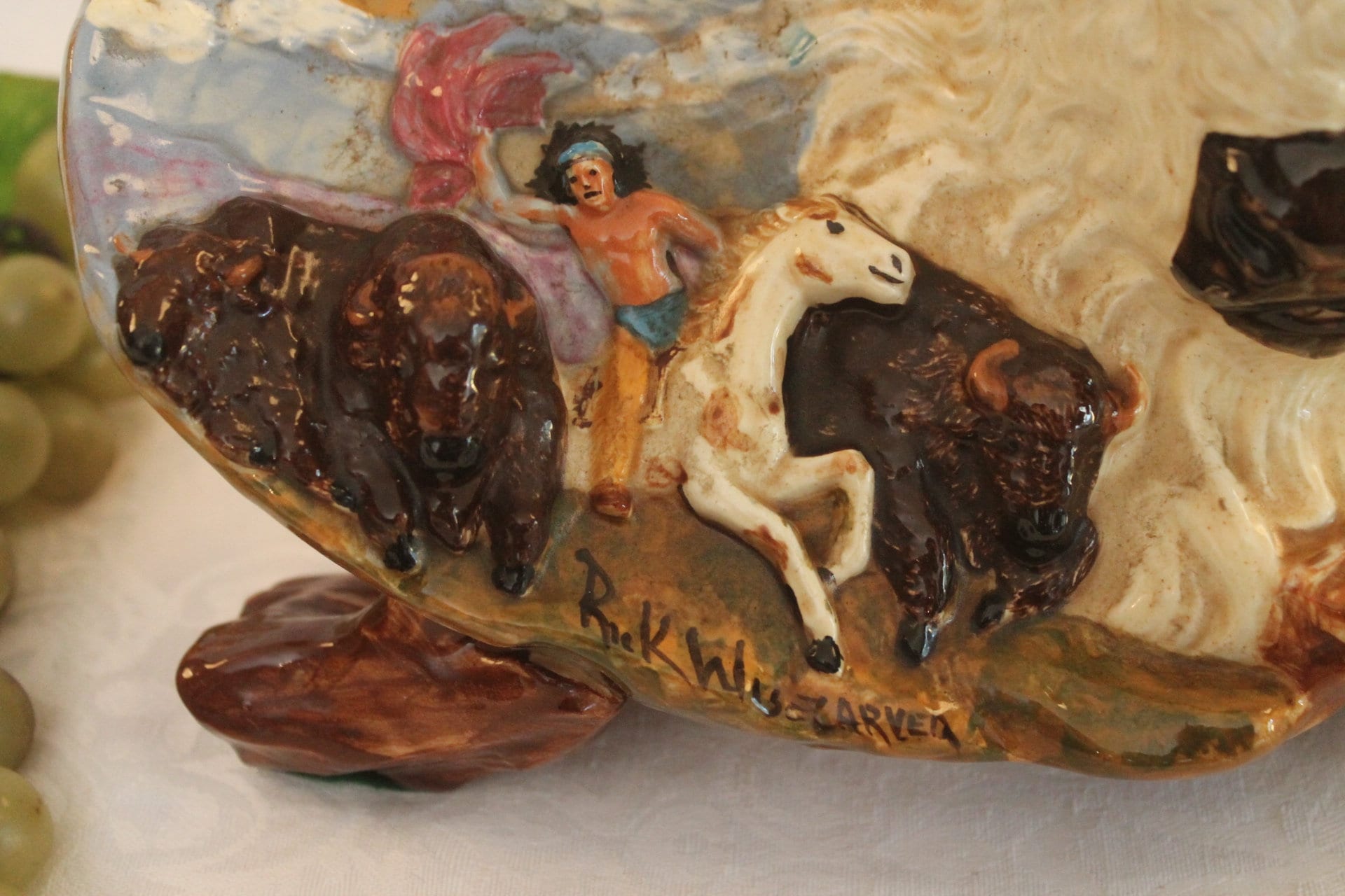 1995 Rick Wisecarver Pottery OOAK White Buffalo Sculpture - Native ...