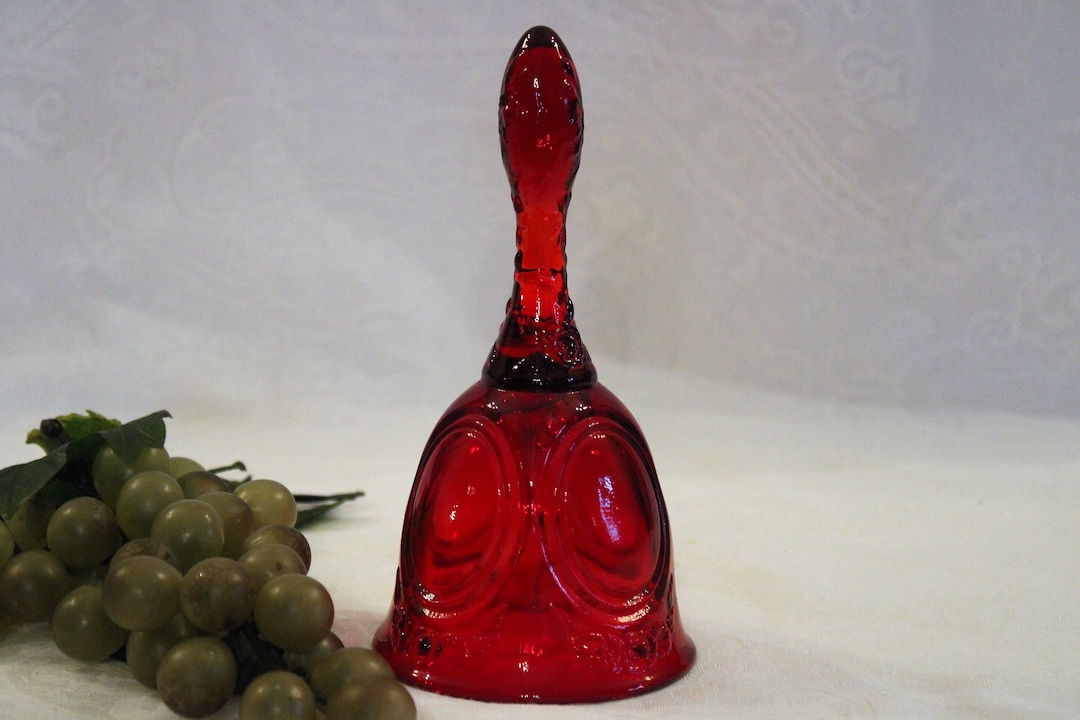 Fenton Art Glass Ruby Red Bell in the Medallions and Rose Swag Design ...