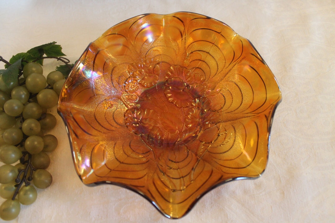 Antique Imperial Amber Carnival Glass 9" Bowl in the Pansy Pattern ...