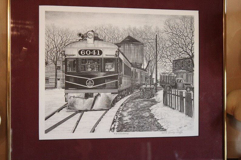 B&O Railroad Doodlebug Framed Pencil Sketch Lithograph by Artist, Randy ...
