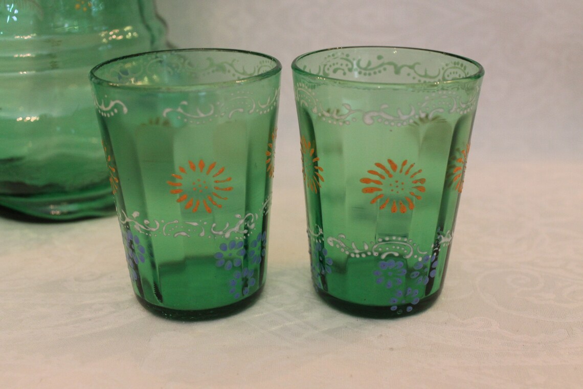 Antique Northwood Glass Lemonade Pitcher Set With 4 Tumblers - Hand ...