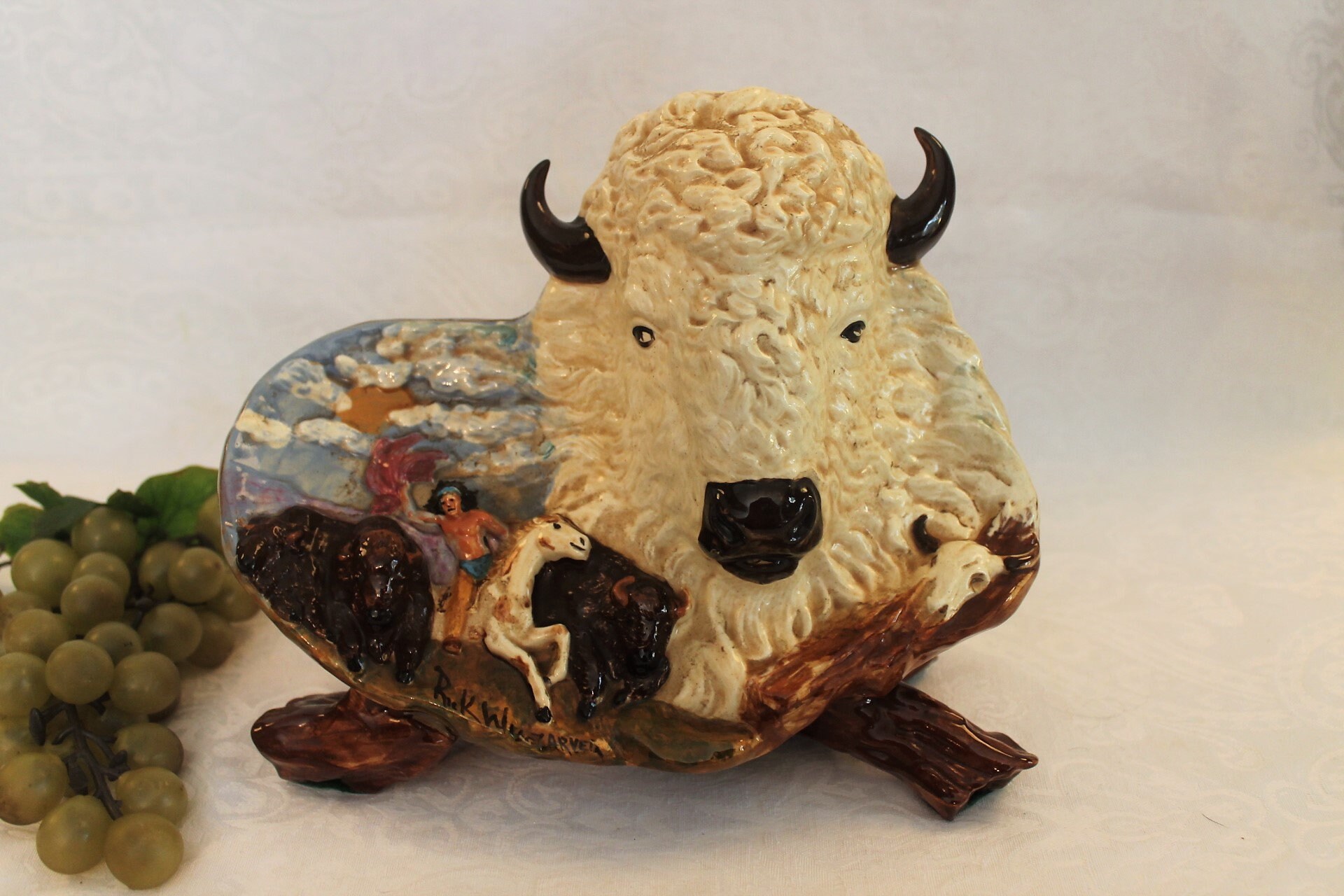 1995 Rick Wisecarver Pottery OOAK White Buffalo Sculpture - Native ...