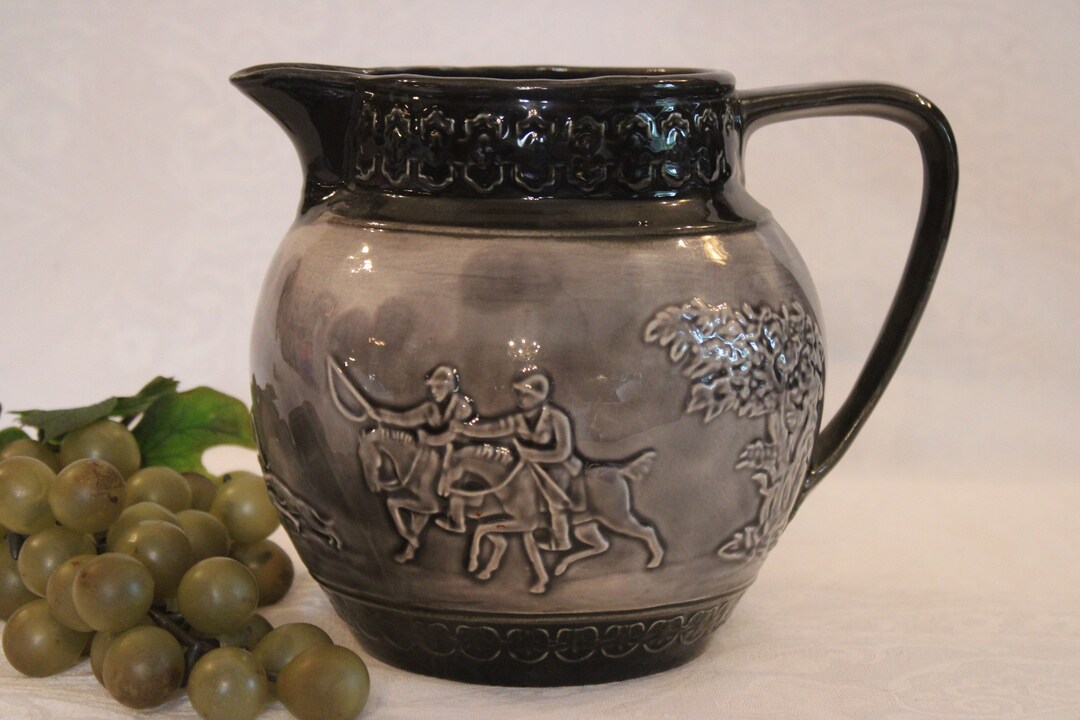 Vintage Arnel's Pottery Ceramic Pitcher With English Fox Hunt Scenery ...
