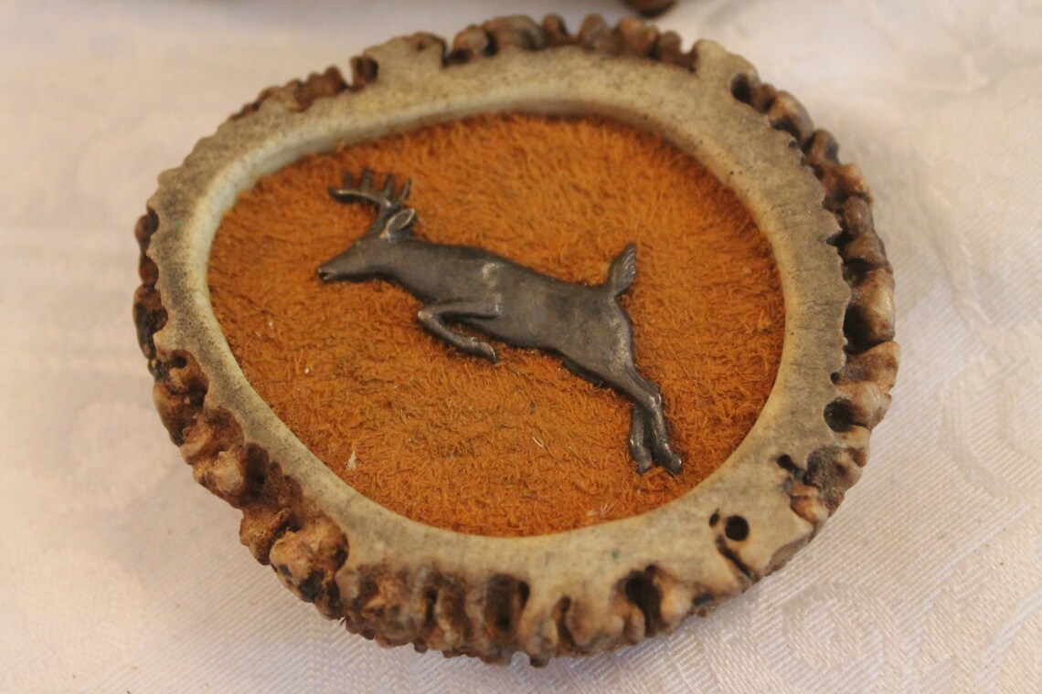 Hand Carved Elk Antler Belt Buckle - Inset Leather Background With ...