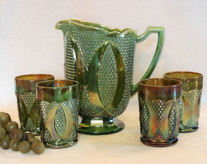 RARE Gorgeous Westmoreland for Levay Glass Opalescent Green Carnival ...