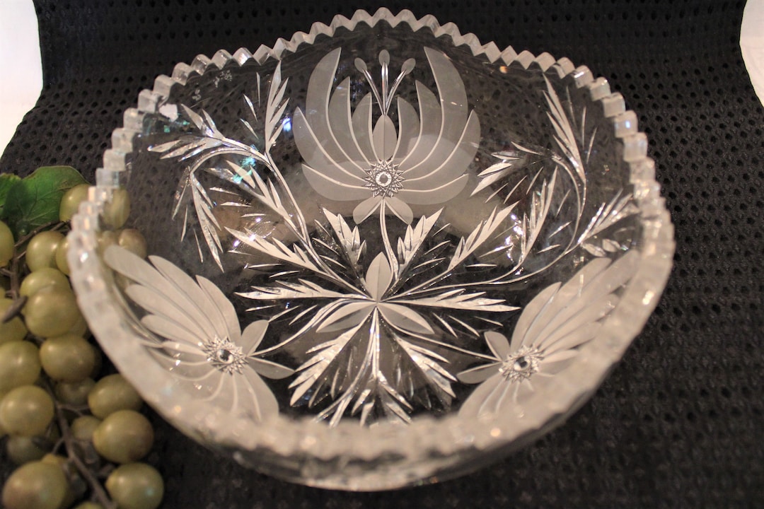 Antique T.B. Clark American Brilliant Cut Glass 8" Bowl - Floral ...