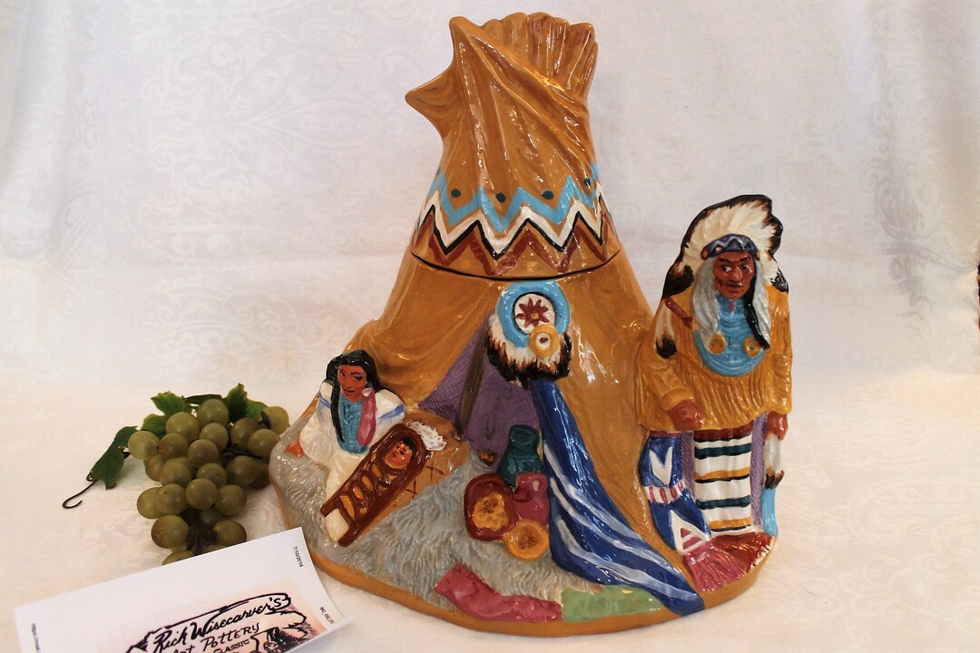 1993 Rick Wisecarver Pottery 12" Cookie Jar - Native American Teepee ...