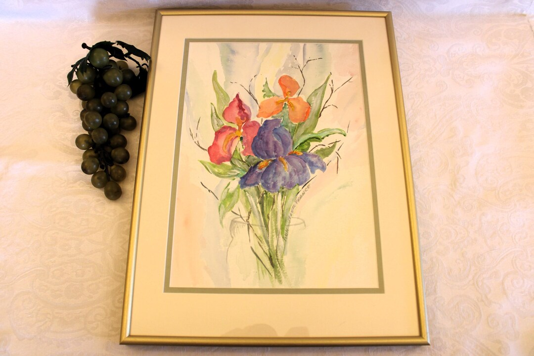 Ann Cutler France Signed Original Watercolor Painting of Iris Blooms ...