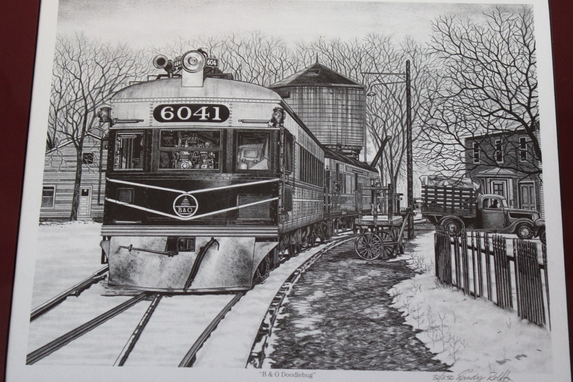 B&O Railroad Doodlebug Framed Pencil Sketch Lithograph by Artist, Randy ...