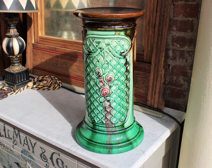 Antique Weller Pottery 18" Pedestal - Majolica Green and Brown Colored ...