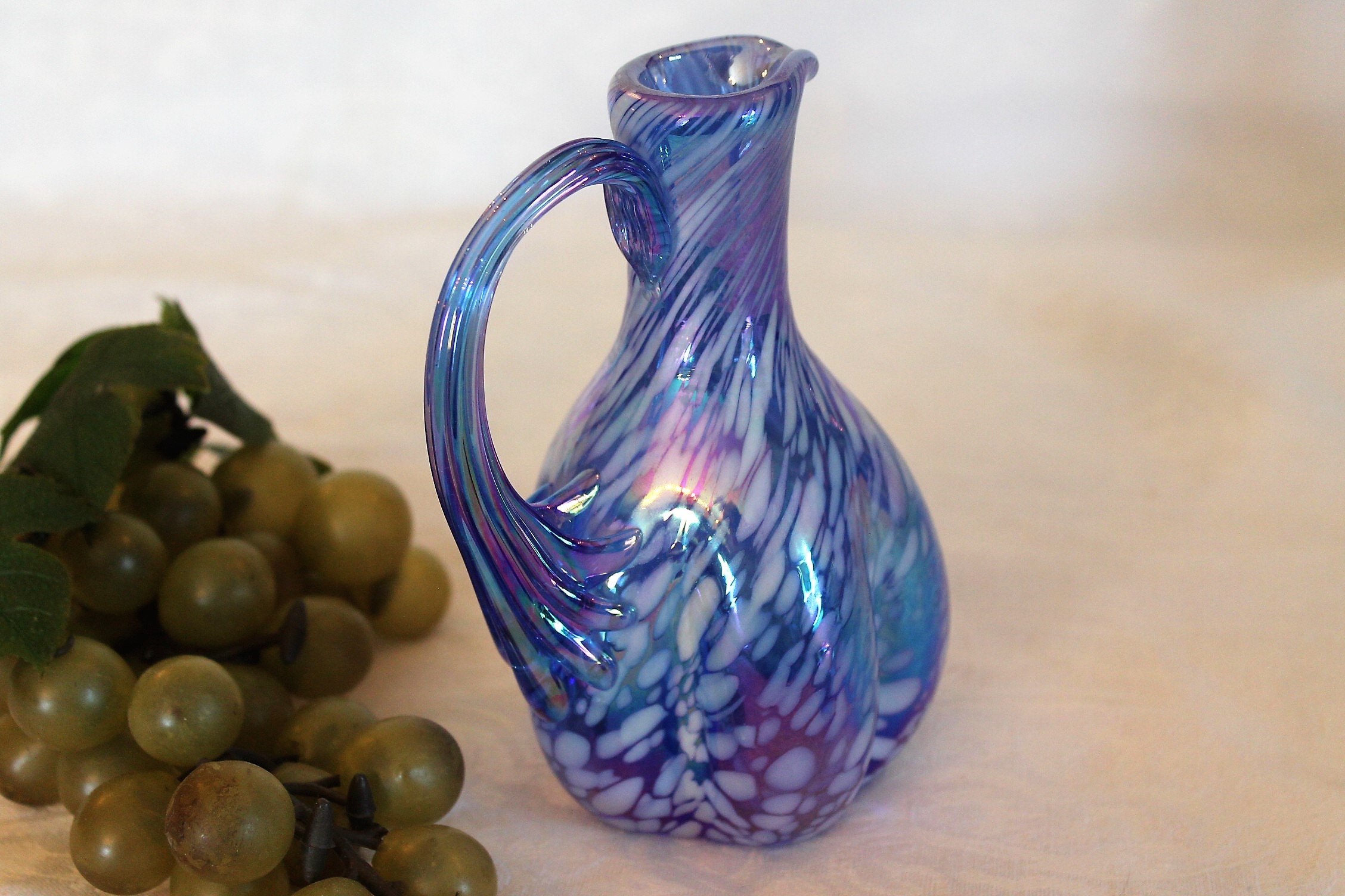 1984 Levay Glass Cruet Bottle With Stopper - Iridescent Carnival Blue ...