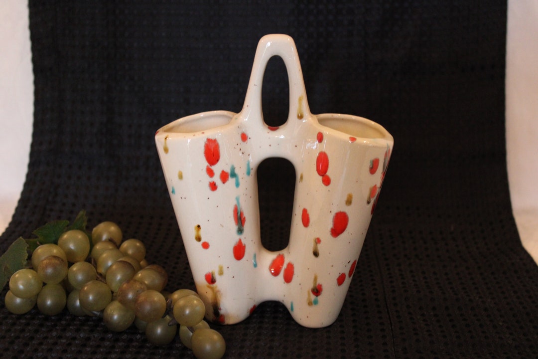 Vintage Ceramic Double Vase With Center Handle White With - Etsy