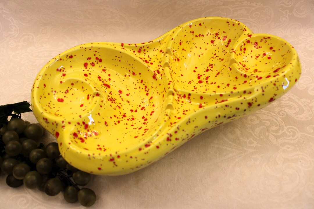Vintage Yellow Splatterware Huge Ashtray - Ceramic, Orange-red Splatter ...