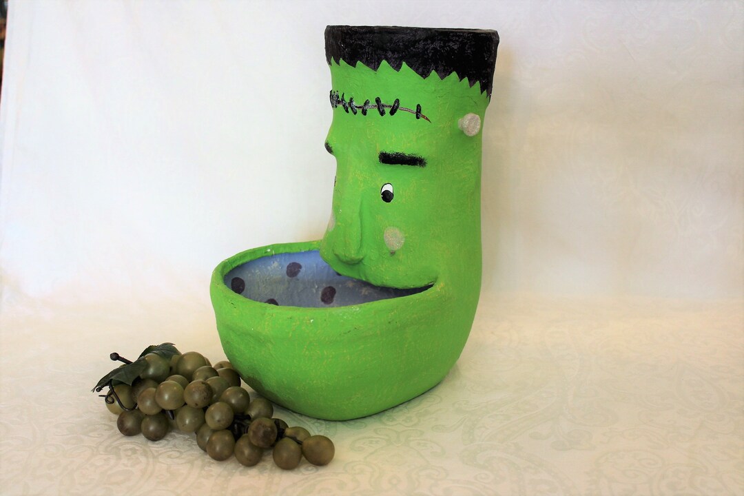 Handmade Paper Mache Frankenstein Candy Bowl - Halloween Collectible - Etsy