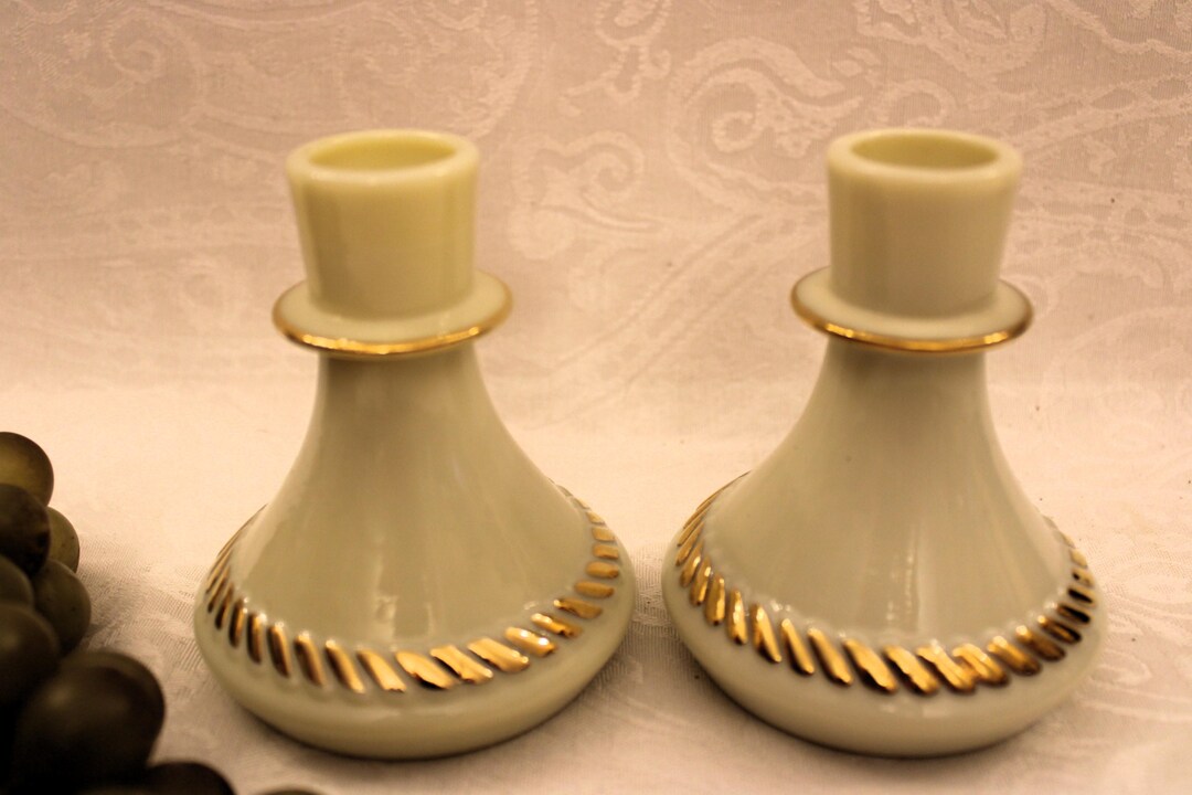 Pair of Vintage Wheaton Glass Candle Holders - Wheatonware Cerma ...