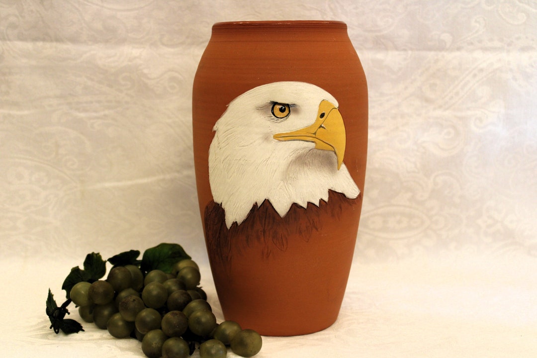 Victor B Signed Artisan Pottery 9 Vase With American Bald Eagle Head Terracotta, Great Condition ...