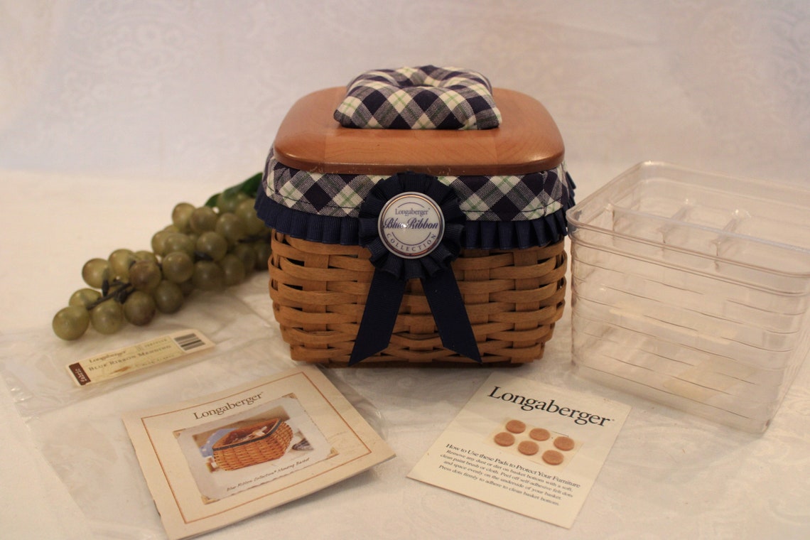 Longaberger Blue Ribbon Sewing or Mending Basket with Pin | Etsy