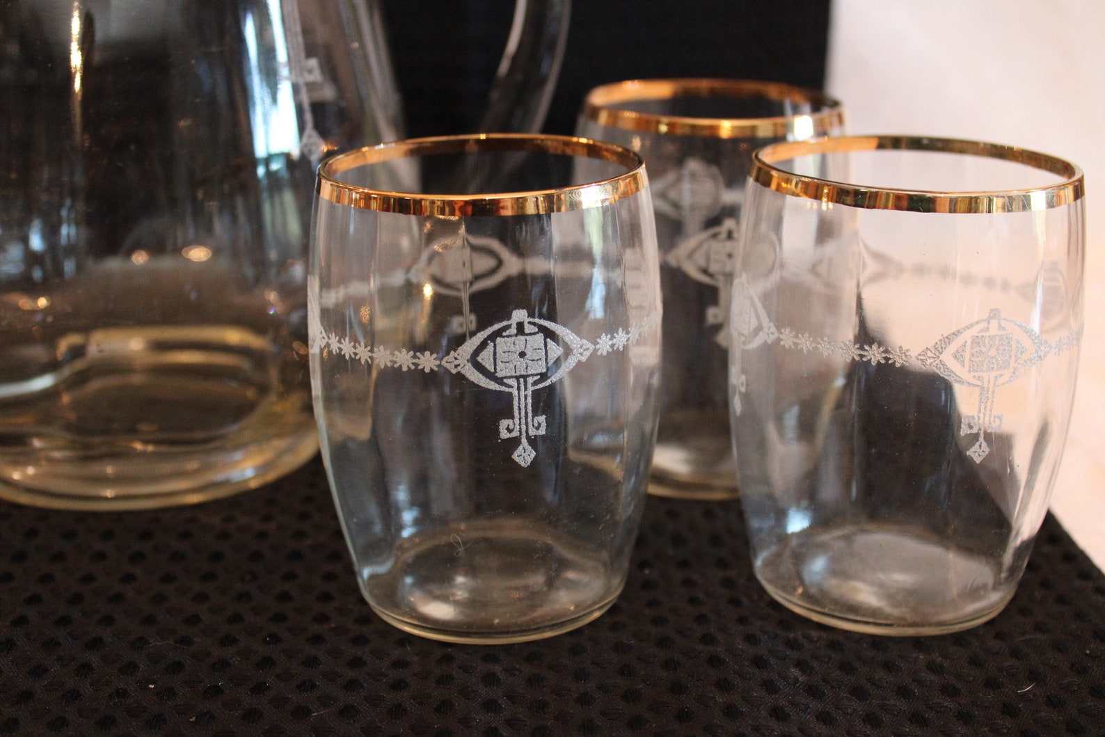 Vintage Glass Pitcher Set With 6 Tumblers Clear Glass Art - Etsy