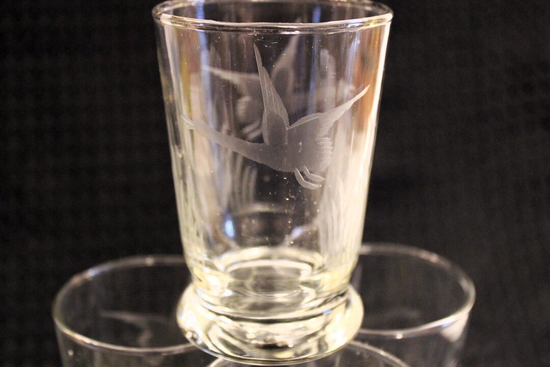 Set of 4 Libbey Cut Rocks Glasses or Old-fashioneds - Gray Cut Geese in ...