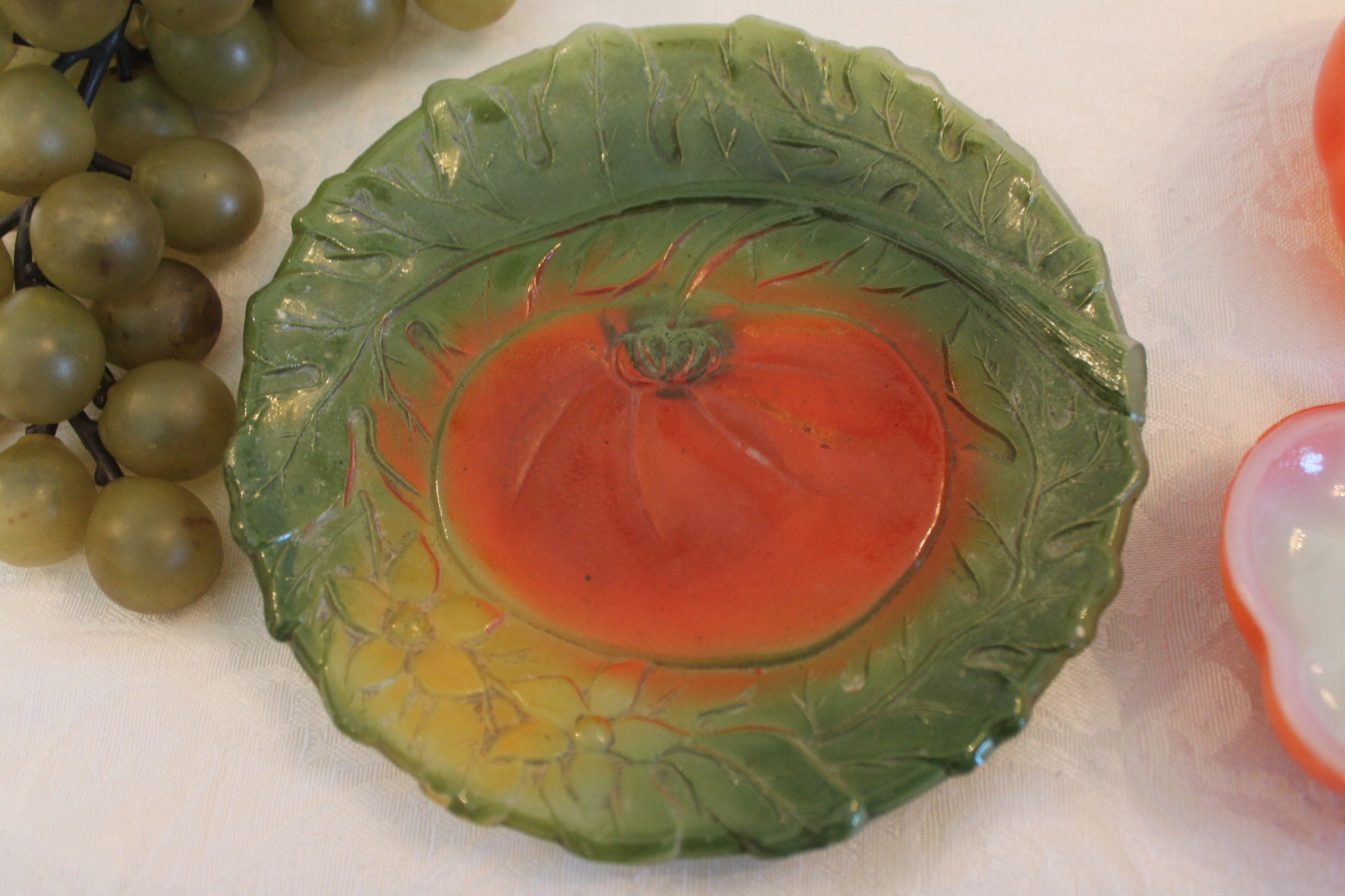 Vintage Tomato Shaped Milk Glass Jam or Jelly Jar with Tomato Plate in ...