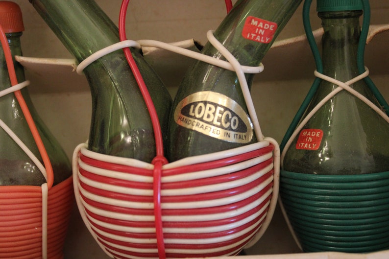 Vintage Lobeco Italian Glass Oil Vinegar Salt and Pepper Serving Set ...