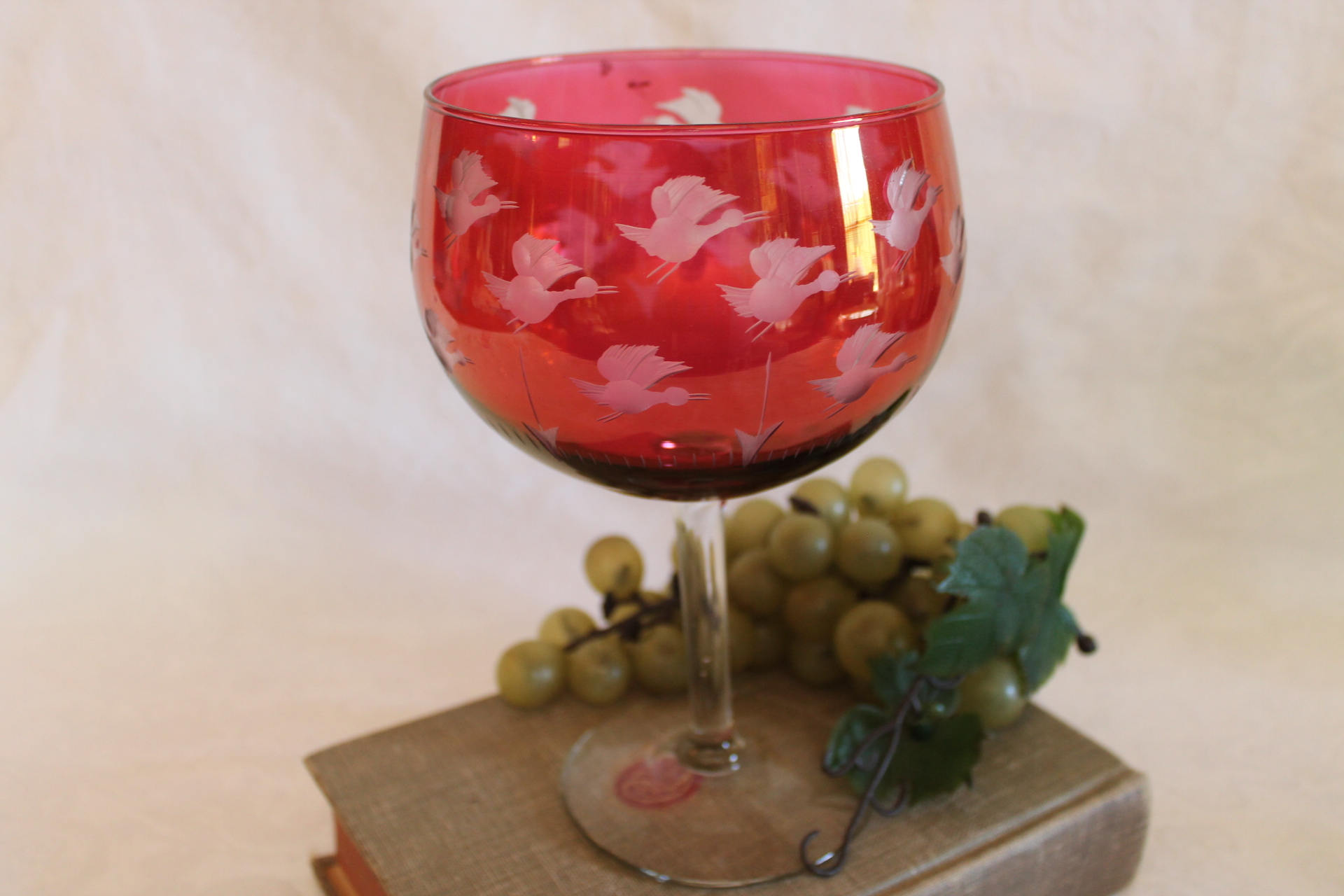 Bohemian Ruby Flashed Glass Large Goblet Cut to Clear Flying | Etsy