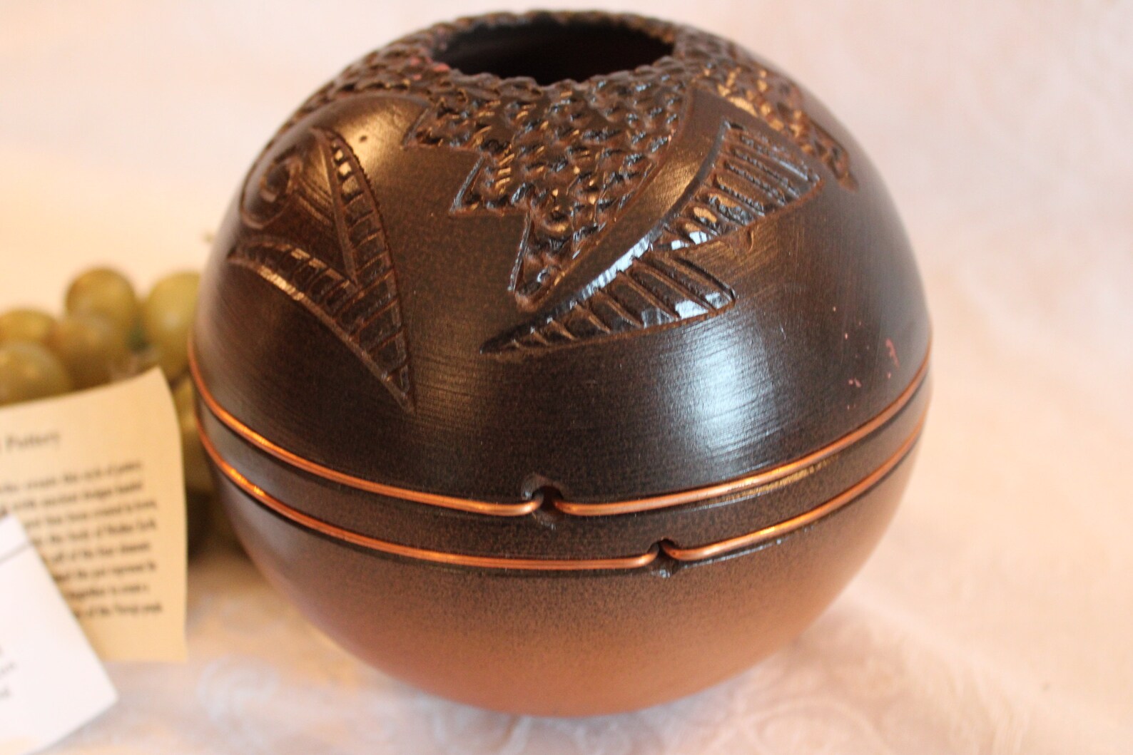 Navajo Dee Neslon Copper Band Pottery Ball Vase - Signed With Paperwork ...