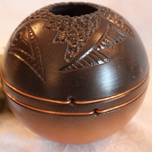 Navajo Dee Neslon Copper Band Pottery Ball Vase - Signed With Paperwork ...