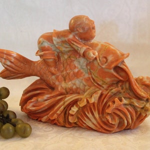 Vintage Chinese Shoushan Stone Carving of a Boy Riding a Carp - Etsy