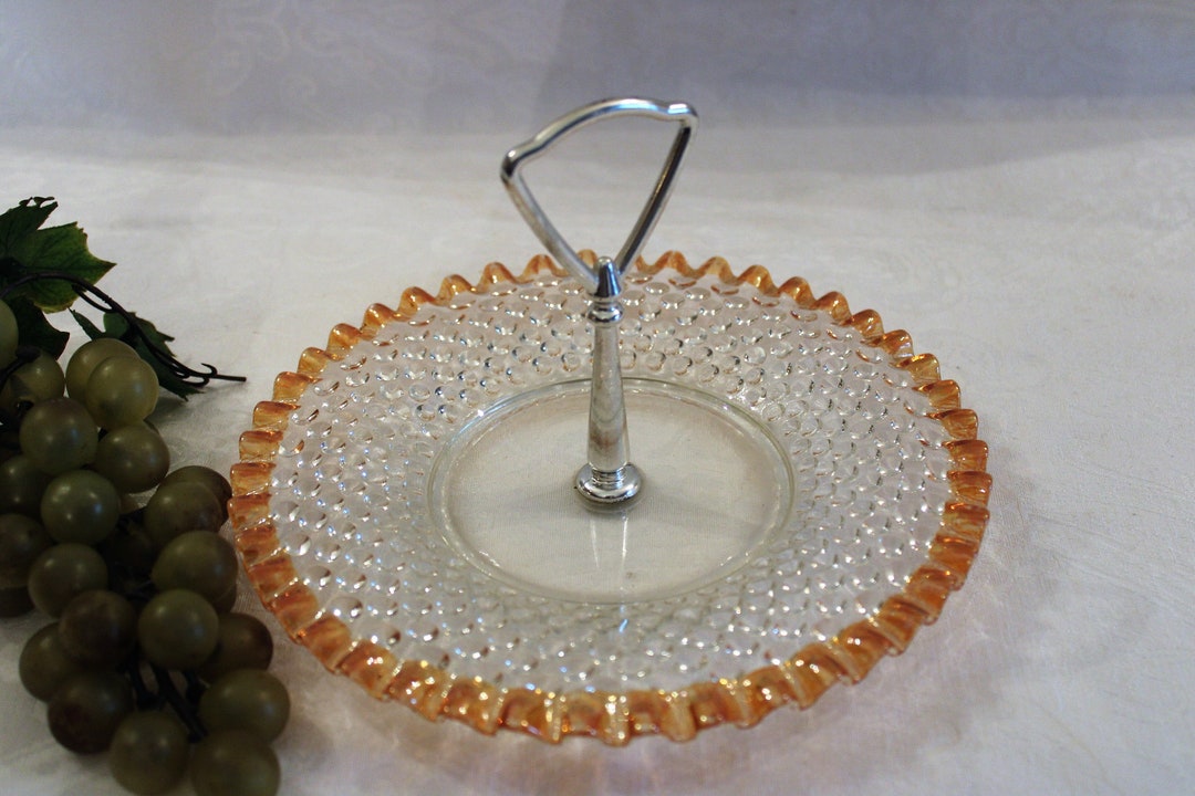 Vintage Hobnail Glass 8" Handled Tidbit Tray- Clear Glass With Ruby ...