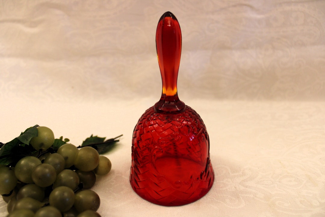 Fenton Art Glass Ruby Red Bell - Basketweave Design in Excellent ...