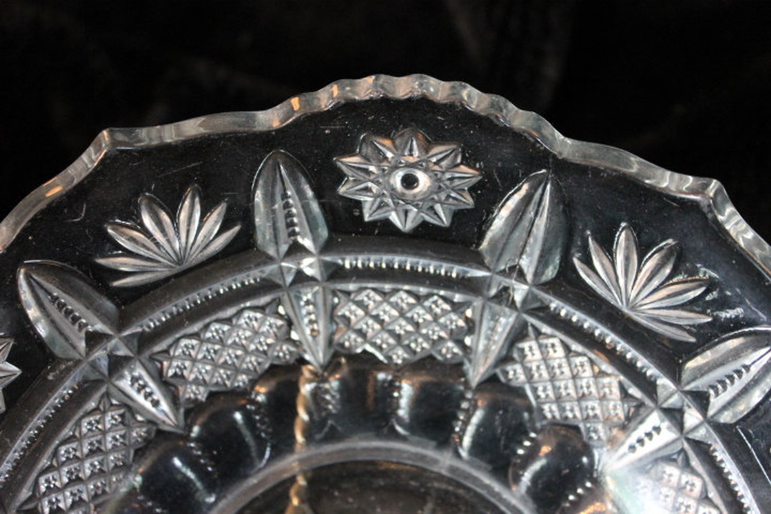 EAPG Model Flint Glass 9.25" Serving Bowl - Banded Star and Fan Pattern ...