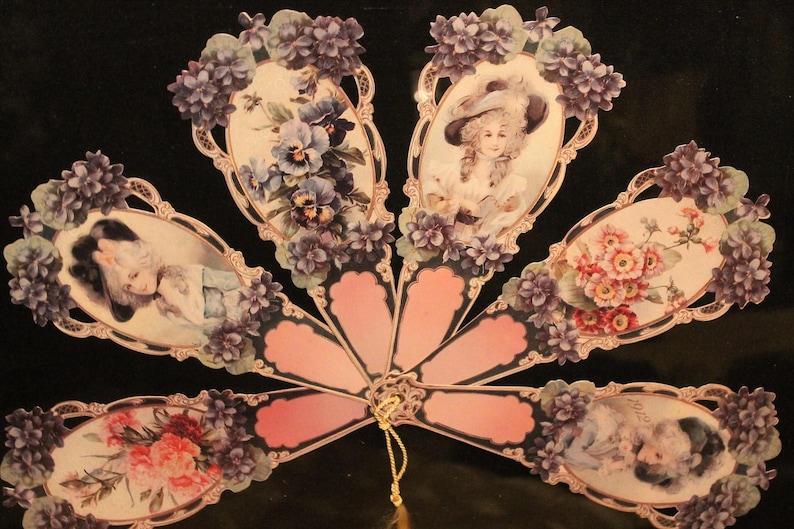 Vintage Victorian Style Paper Fan adorned with Ladies and | Etsy