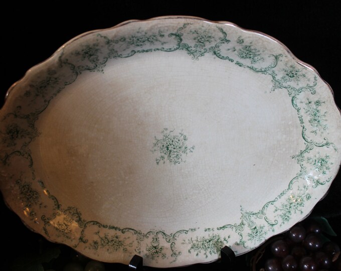 Antique Goodwin Pottery Semi-porcelain Platter With Green Transfer - Etsy