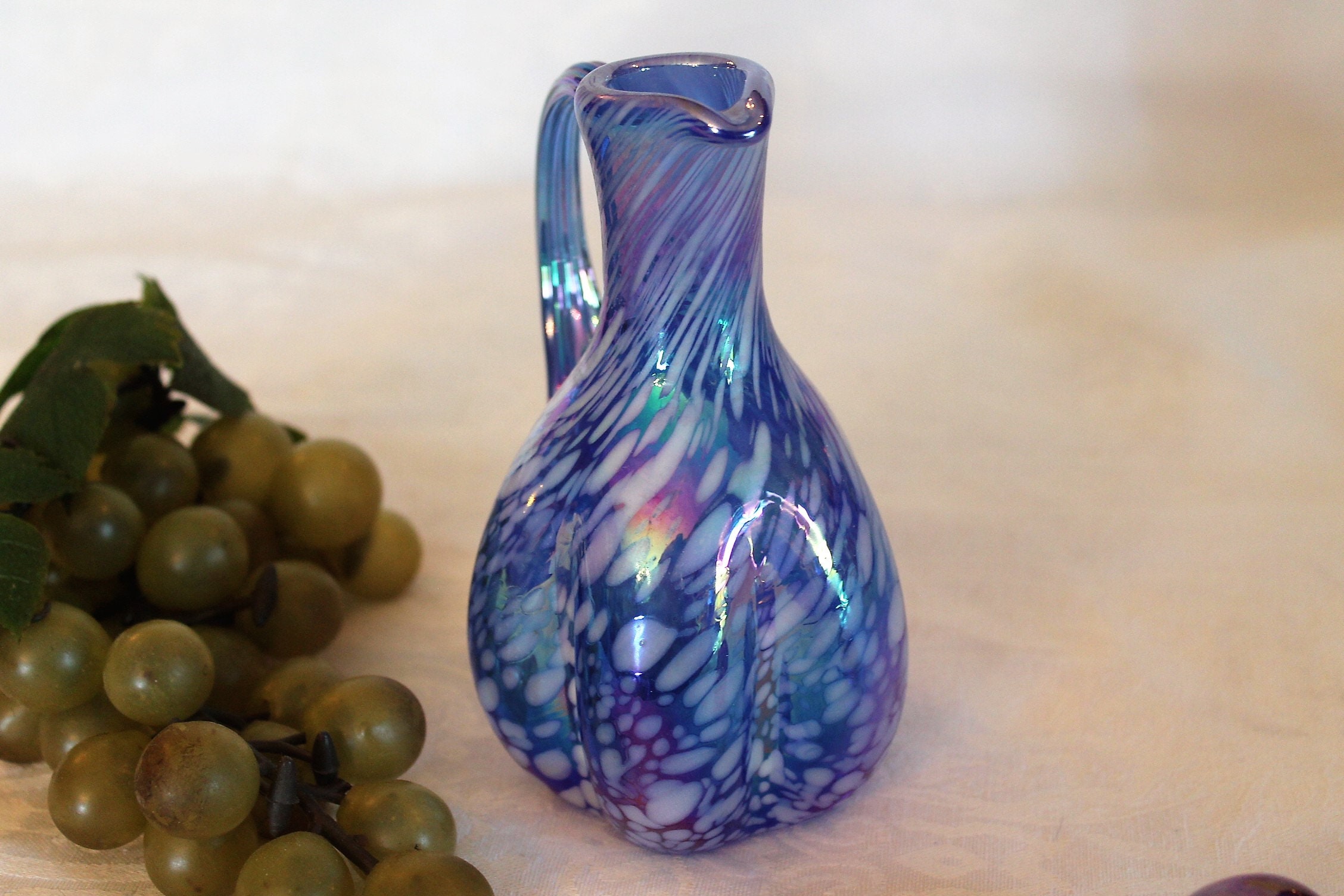 1984 Levay Glass Cruet Bottle With Stopper - Iridescent Carnival Blue ...