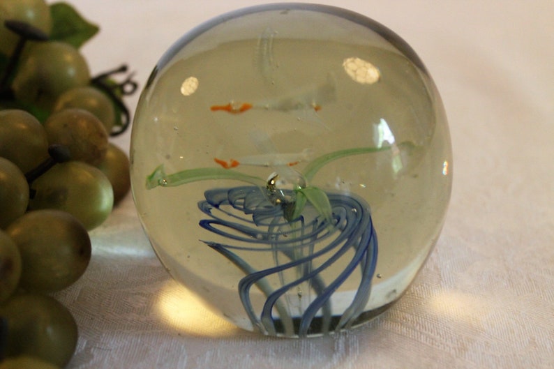 Vintage Glass Paperweight With Geese in Flight and Blue Swirl - Murano ...