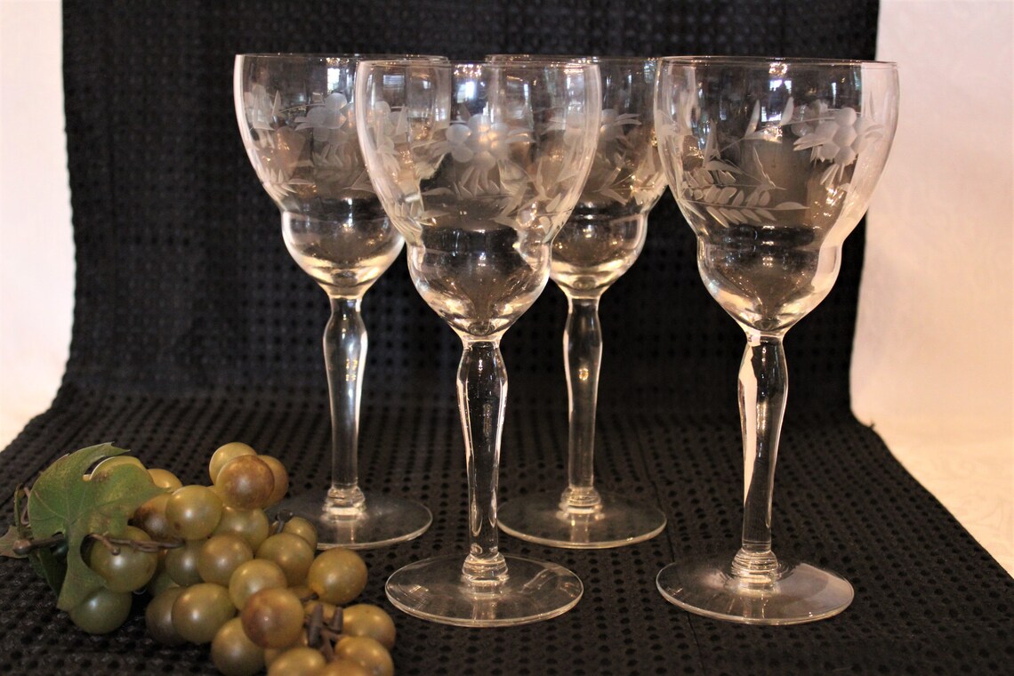 Set of 4 Weston Cut Glass Wine Glasses or Water Goblets With - Etsy