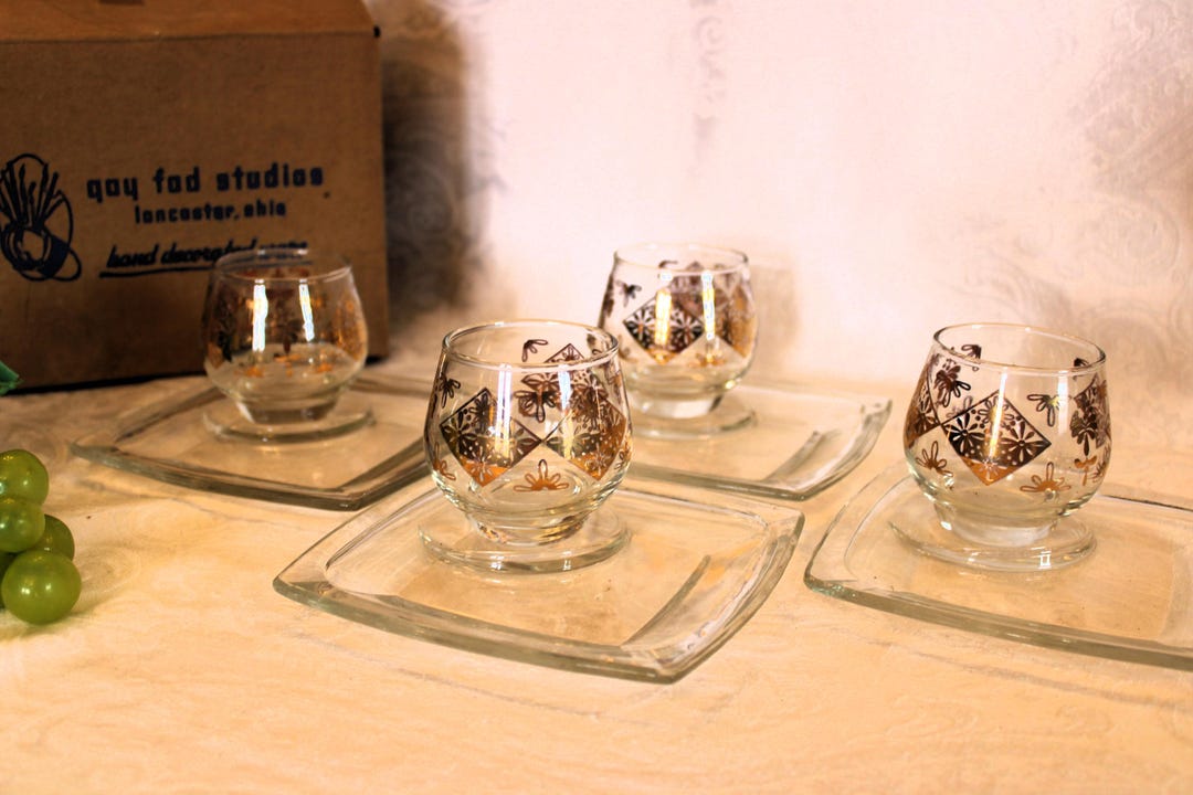 Gay Fad Studios Glass Bridge Set 4 Small Square Snack Plates and 4 ...