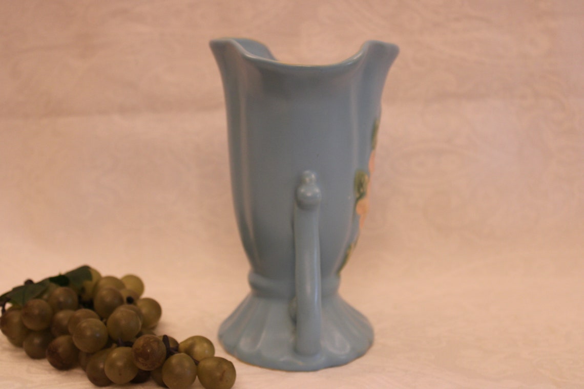 Antique Weller Pottery Cameo Vase - Pastel Blue With Pink Flowers and ...