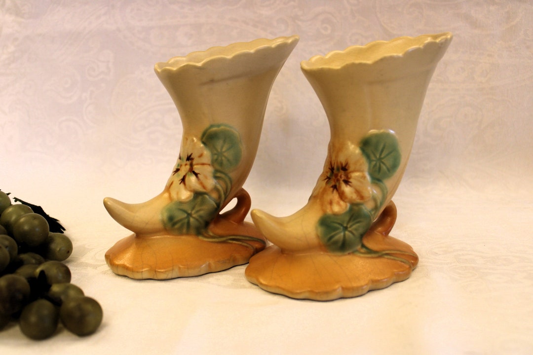 Pair of Weller Pottery Panella 6" Cornucopia Vases - Floral Pattern - Etsy